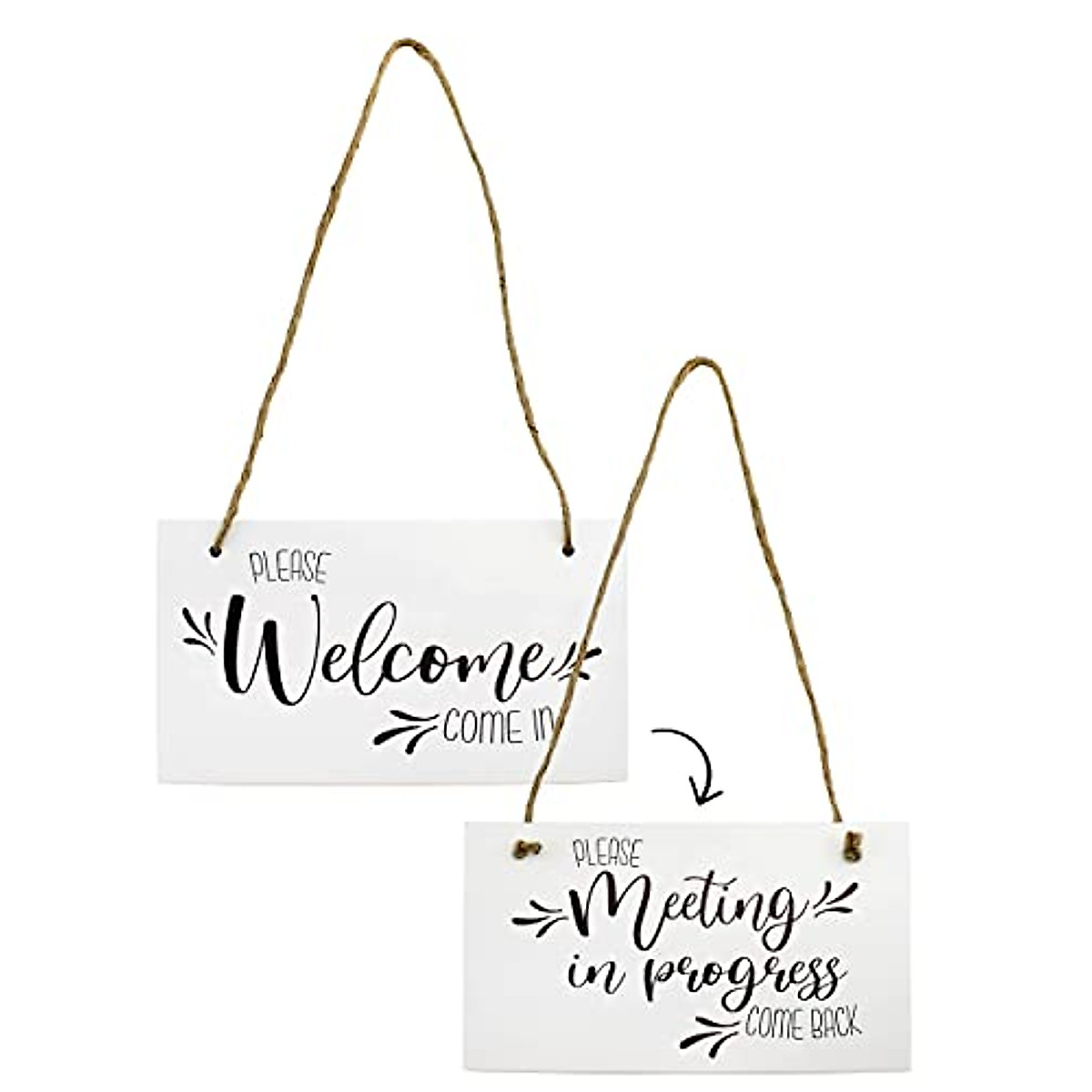 Darware Meeting in Progress / Do Not Disturb Wood Sign (White), Reversible Home and Office Meeting Door Hanger