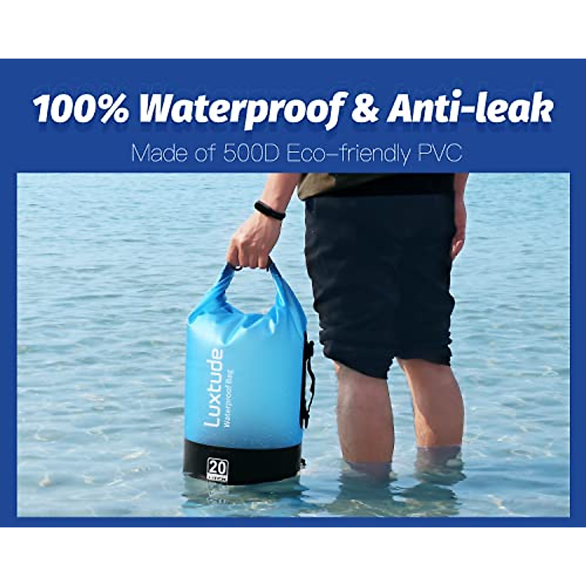 Luxtude Waterproof Dry Bag for Women Men, 5L Waterproof Backpack with Phone Case, Roll Top Floating Marine Dry Bags for Kayaking, Travel, Hiking, Swimming, Boating, Camping, Beach etc. (Blue)