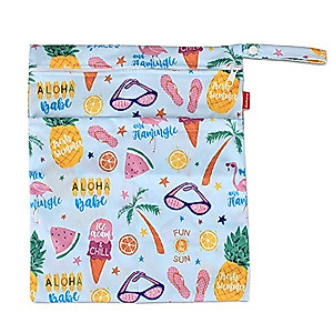 Damero 2Pcs Wet Dry Bag with 2 Zippered Pockets and Snap Handle for Cloth Diaper, Swimsuit, Clothes, Ideal for Travel, Exercise, Daycare, Roomy and Water-Resistant (Small+Large,Summer Style)