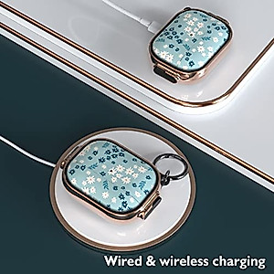 TATOFY case for AirPods Pro 2, AirPods Pro, Lock AirPod Pro 2 Case for Women, Flora Hard case with Carabiner, Support Wireless Charging, LED Visible (Cyan)