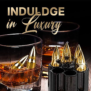 TF TAKEFLIGHT Whiskey Stones Set in Box Valentines Day Gift for Him, Stainless 6 Steel Whiskey Rocks for Men, Metal Ice Cubes for Drinks, Cool Whisky Stones Gifts for Men, Gold