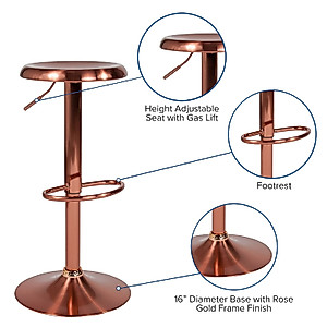 Flash Furniture Madrid Series Adjustable Height Retro Barstool in Rose Gold Finish