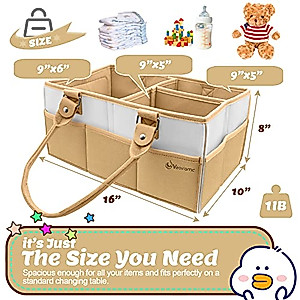Veoiramc Diaper Caddy Organizer for Baby - Large Diaper Caddy for Baby with Handle, Felt Diaper Organizer Caddy for Change Table, Portable Changing Table Diaper Caddy for Baby Boy, Girl - Brown