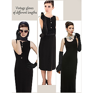 Zhanmai 3 Pairs 20s Satin Gloves Dress Gloves Costume Stretchy Long 1920s Opera Gloves for Women Banquet Bridal Wedding(Black)