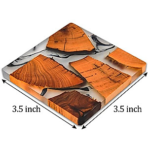 Wood Coasters with Holder, GOH DODD Wooden Drink Coasters Set, Modern Epoxy Coasters, Suitable for Most Kinds of Cups, 6 Pieces, Square