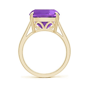 Angara Natural Amethyst Solitaire Ring for Women in 14K Yellow Gold Ring Size-7.5 (Grade-AAA | Size-12mm) | February Birthstone Jewelry Gift for Women | Birthday | Wedding | Anniversary | Engagement