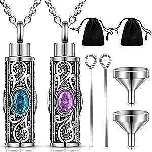 2 Pieces Crystal Cremation Urn Necklace for Ashes Cremation Urn Pendant Cremation Jewelry with Storage Bags for Human Stainless Steel Memorial Keepsake Pendant Charm Ashes Jewelry (Purple, Blue)