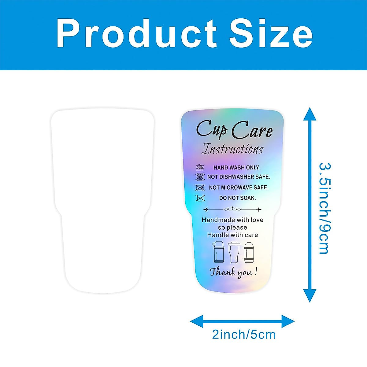 240 PCS Tumbler Care Instructions Holographic Cards Packaging Customer Direction Card for Tumbler, Cup, 3.5 x 2 InchMug Small Business Online Shop Owner