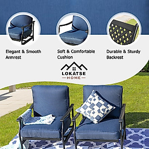 LOKATSE HOME 2 Pcs Outdoor Metal Furniture Patio Bistro Set Steel Dining Single Chairs with Cushion, Blue