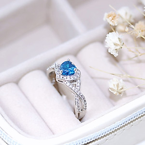 Personalized Birthstone Promise Rings Heart Love Halo Ring for Women 1 Stone Jewelry for Mother Daughter Her Best Friends Custom Engraved Name Gift.