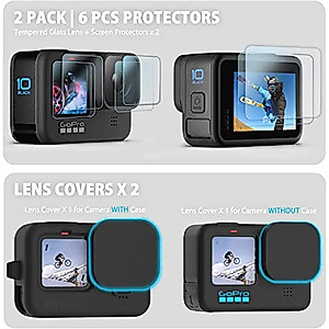 FitStill Silicone Sleeve Case for Go Pro Hero 11 /Hero 10 /Hero 9 Black, Battery Side Cover & Screen Protectors & Lens Caps & Lanyard for Go Pro Hero 11 /10 / 9 Accessories Kit