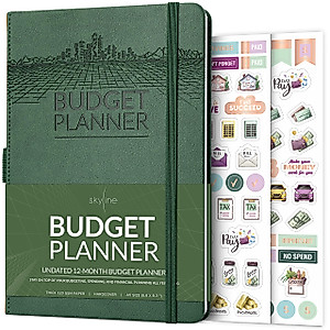Skyline Budget Planner – Undated Monthly Budgeting Book & Money Expense Tracker – Financial Notebook to Track Personal & Household Finances – Simple Budget Journal – A5 Size, Hardcover (Dark Green)