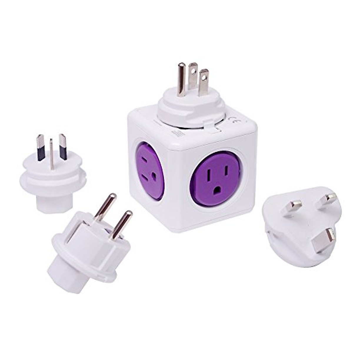 [Second Version] PowerCube Surge Protector Dual USB Ports and 4 Outlets Rewirable Wall Adapter Power Strip with 4 Plus Sockets, Orchid Purple