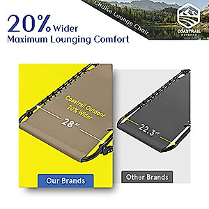 Coastrail Outdoor Folding Chaise Lounge Chair 28 inch Wide, 4 Position Recline Textilene Waterproof Patio Chaise with Pocket and Pillow for Beach,Tanning, Lawn, Supports 400lbs, Beige,X-Large