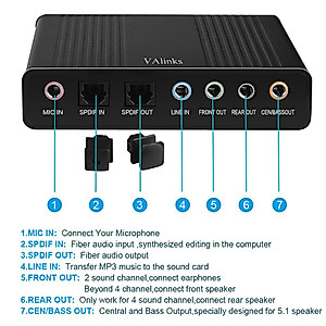VAlinks USB 2.0 External Sound Card 6 Channel 5.1 Surround Optical S/PDIF Audio Sound Card Adapter for PC Laptop Recording Compatible with Windows 10/8 / 7/ XP