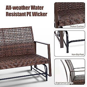 Wicker 2 Person Patio Glider with Double Weaved Wicker Seat, Powder Coated Aluminum Frame, 50" W x 25.5" D x 35.5" H, 400 Lb Weight Capacity