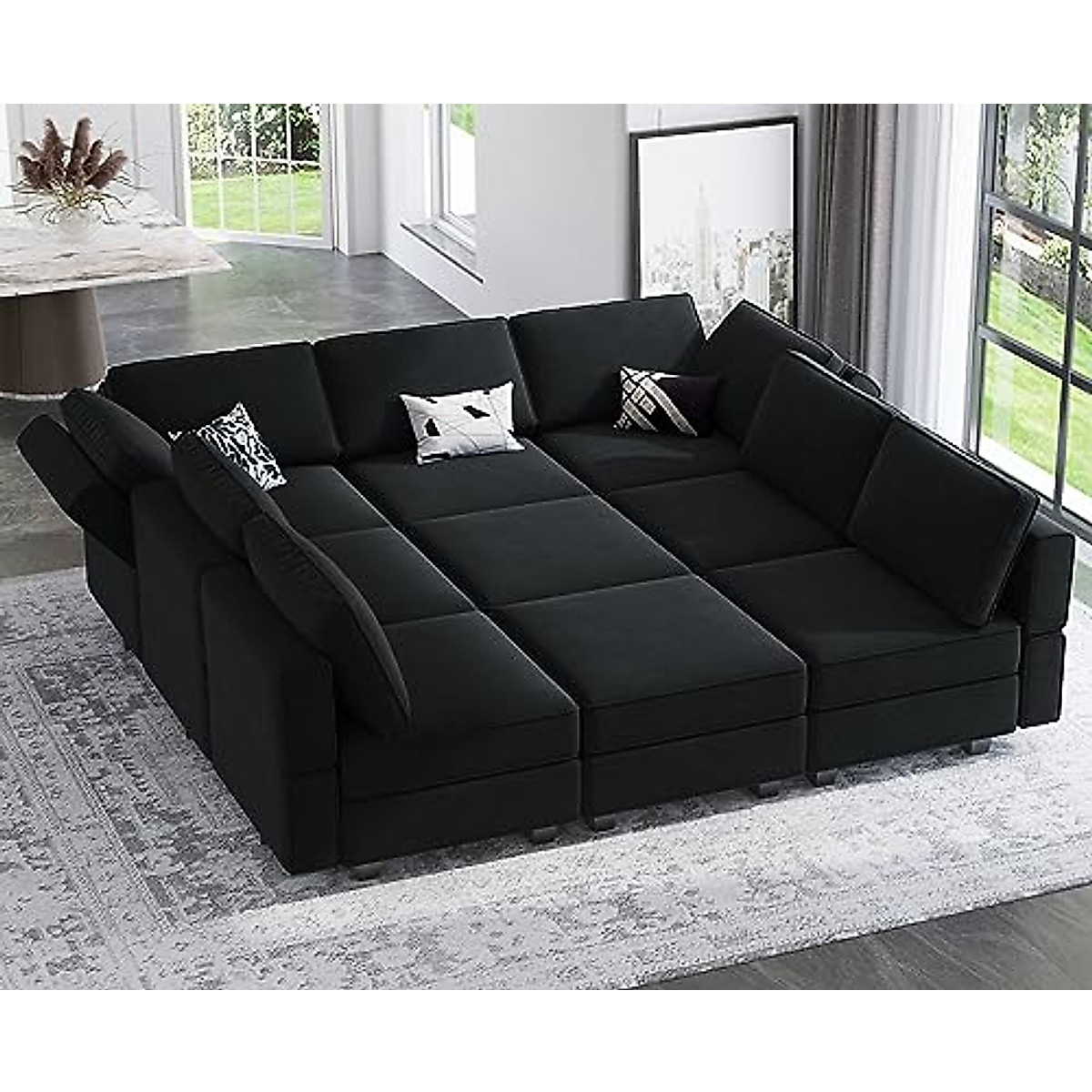 Belffin Modular Sectional Sofa with Ottomans Velvet Reversible Sleeper Chaise Bed Storage Seat Black