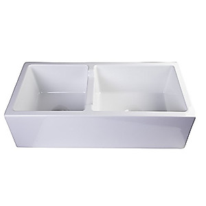 ALFI brand AB3618DB-W Smooth Thick Wall Fireclay Double Bowl Farm Sink, 36", White