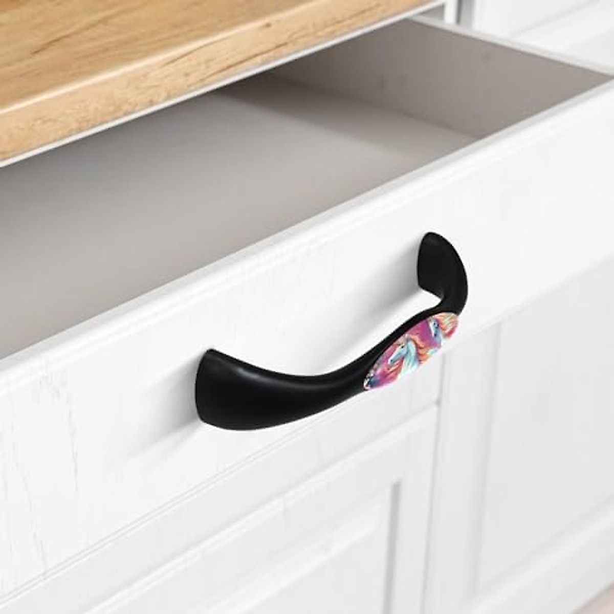 4 Pack ABS Glass Cabinet Pulls, 5 Inch Wave Cabinet Handles Hardware for Kitchen Door Cabinets Cupboard, Double Unicorn Dresser Drawer Handles Pulls