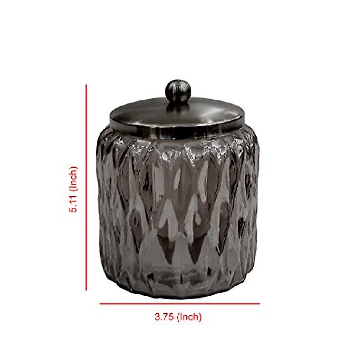 nu steel GLA328D-1 Glacier Collection Glass with Black Finish Metal Trim Bathroom Vanity Countertop Storage Organizer Canister Jar for Cotton Swabs, Rounds, Balls, Makeup Sponges-Smoke, Black