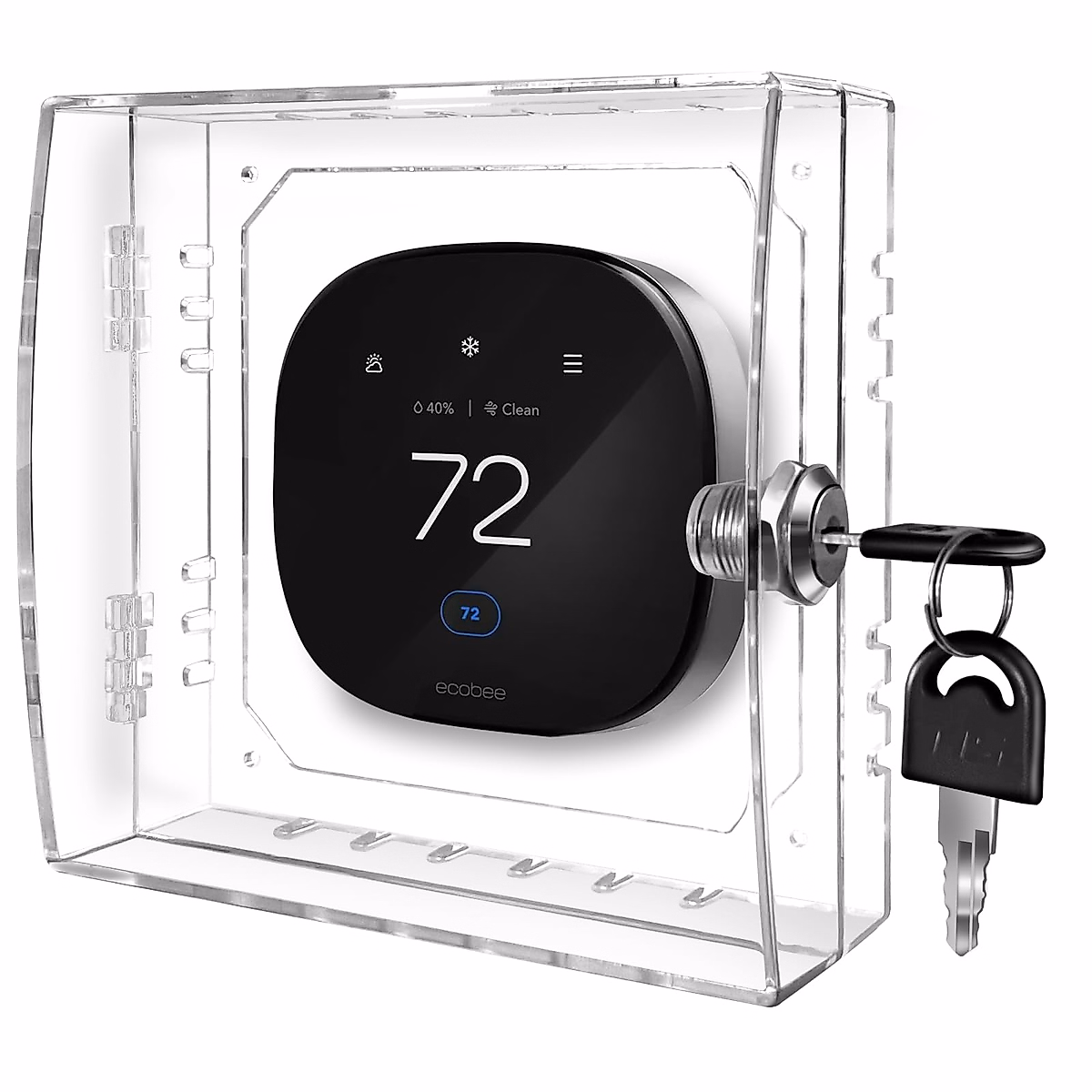 PKLIYH Universal Small Thermostat Lock Box-Thermostat Cover with Key Clear Small Thermostat Guard Fit All Ecobee,Google,Nest Thermostat on Wall 4.72''*4.72''*2'' or Smaller