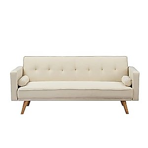 Eafurn 71.6" W Convertible Futon Sofa Bed Adjustable Couch Sleeper Modern Cotton Home Recliner Reversible Loveseat Folding Daybed, Solid Wood Tapered Legs, 2 Throw Pillows,3 Angles, 600lb Capacity