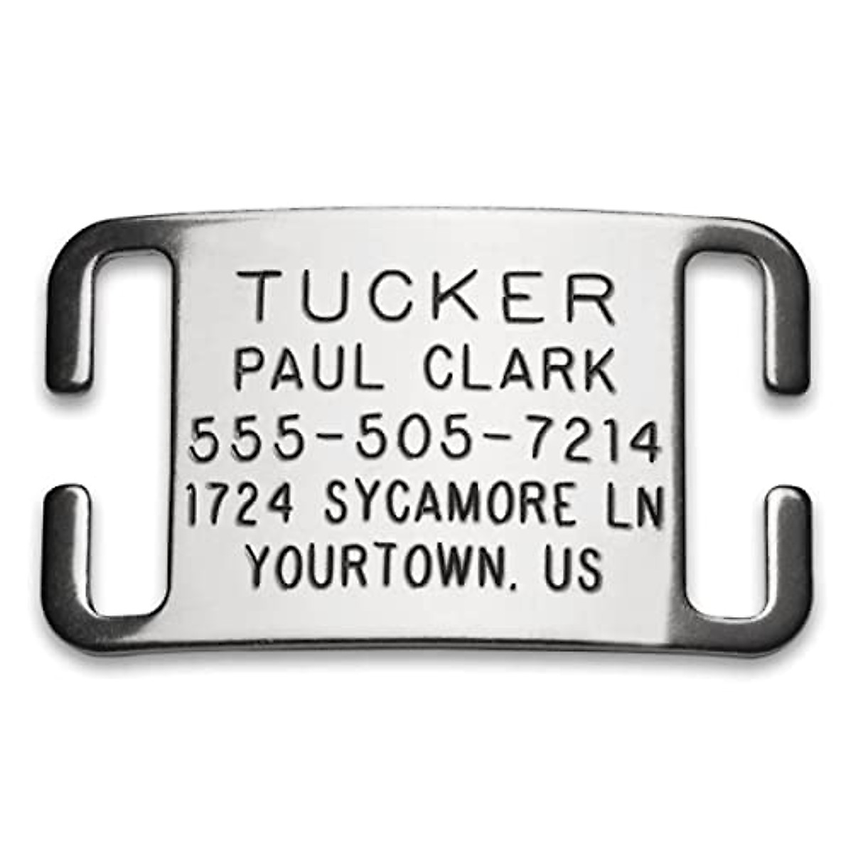 CollarTags Dog Tags Personalized for Pets - Deep Engraved Stainless Steel Lasts Your Pets Lifetime - Boomerang Tags, Dog Name Tag, Durable Custom Silent (Open End Large for 1 Inch Snap Style Collar)