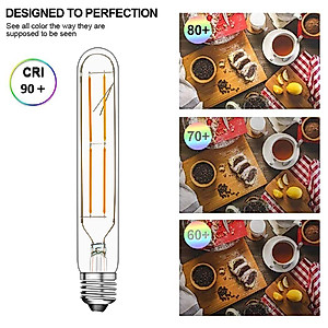 Gogailen ROUENOK Dimmable 6W Tubular LED Bulbs, T10 T30 LED Vintage Bulb 60 Watt Equivalent, Warm White 2700K, E26 Medium Base 600LM, 7.3 Inches Long Edison Style Filament Light Bulb, Pack of 4