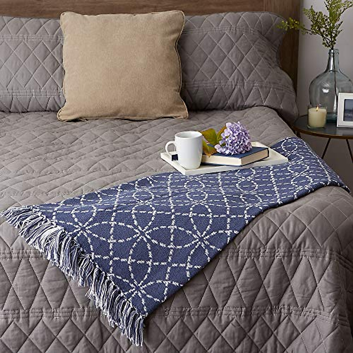 DII French Blue Concentric Circles Throw with Fringe, 50x60