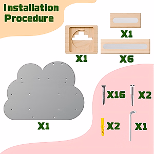 LUPWNEKA Cloud Tonie Shelf for Toniebox Storage - Unique Floating Magnetic Wall Shelf for 16-26 Tonie Figures,Grey Beech Wood Display Tonie Shelf for Children Kids, Nursery Room