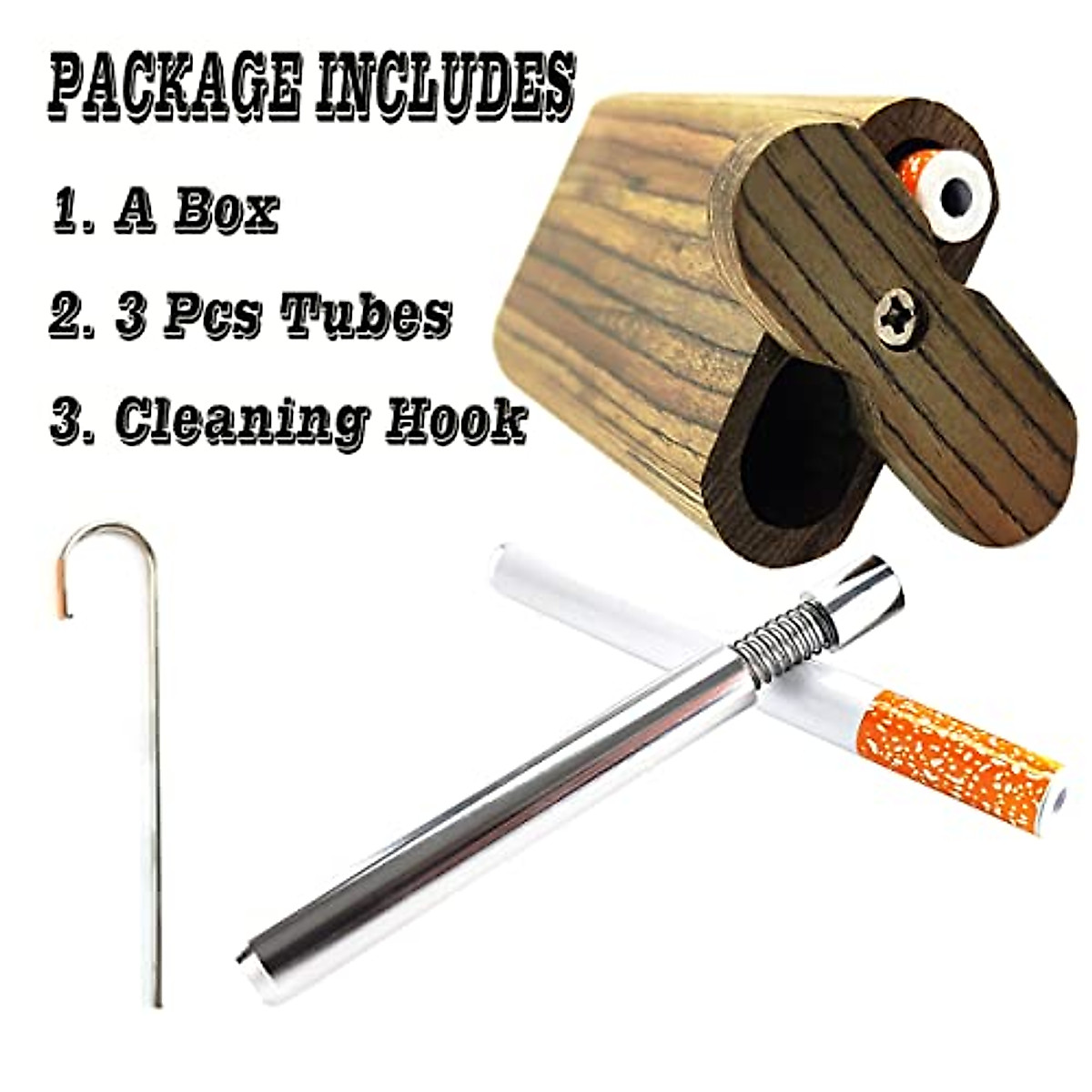 Portable Wooden Box, Natural Wood Grain Rotating Design with 4 Accessories