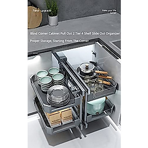 18 Inch Blind Corner Cabinet Pull Out, Soft Close Heavy Duty Slide Out Kitchen Corner Cabinet Organizer with 2 Tier 4 Shelf Baskets, Left Or Right Universal,Left
