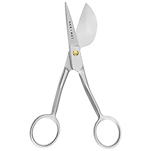 MAKER AND MARKET Applique Pelican Duckbill Blade 5.8 Inch - Double Bent Curved Offset Handle Scissors with Pouch Sleeve for Embroidery, Fabric, Thread, Knitting, Sewing, Arts & Craft (Satin Silver)