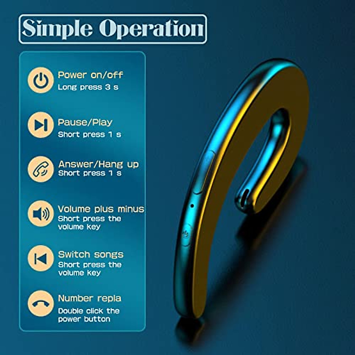 Bone Conduction Headphones Bluetooth Open Ear Headphones Open air Headphones IPX5 Waterproof Headphones (Black)