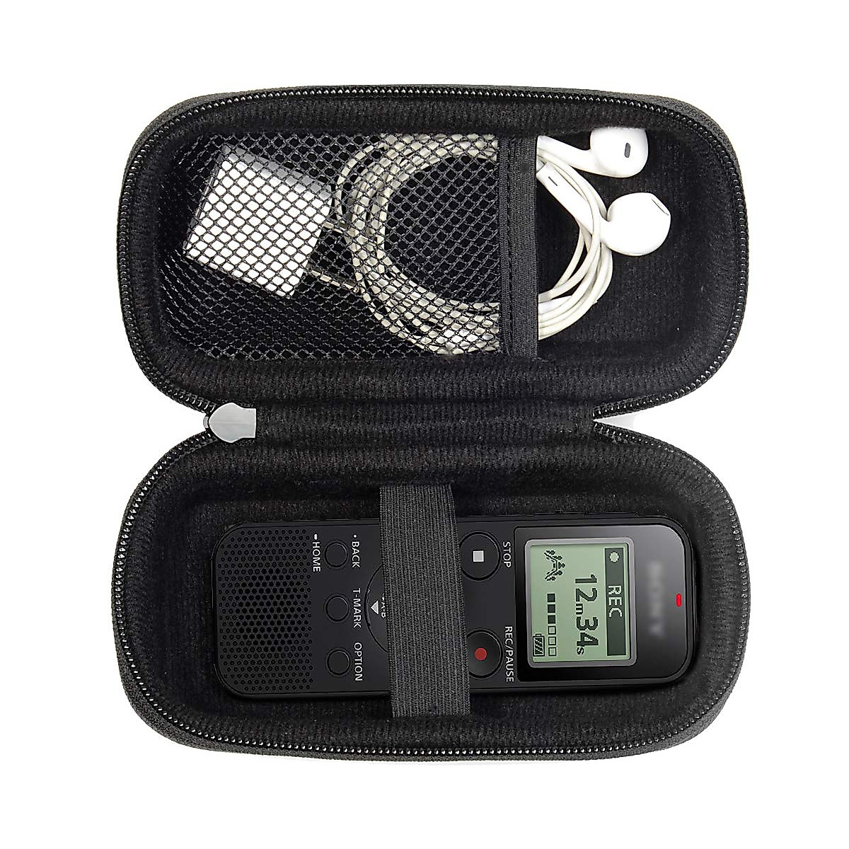 Digital Voice Recorder Case for Sony ICDPX370, PX440, PX470, BX140; Olympus WS-852, WS-853; KIMAFUN 2.4G and XIAOKOA 2.4G Wireless Lavalier Microphone, mesh pocket in The lid, detachable wrist strap