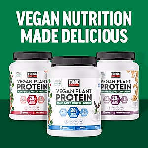 FORCE FACTOR Vegan Plant Protein, Plant-Based Protein + Greens, Greens Powder with 20g Plant Based Protein, Digestive Enzymes, and Fiber, Vanilla Flavor, 20 Servings (Packaging May Vary)