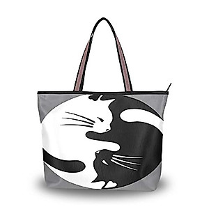 QMXO Yinyang Tai Chi Cat Handbags and Purse for Women Tote Bag Large Capacity Top Handle Shopper Shoulder Bag