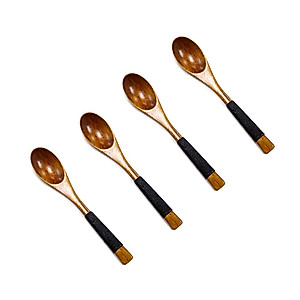 JapanBargain 2686x4, Set of 4 Wooden Dessert Spoons Coffee Spoons Yogurt Spoons Snack Spoons Ice Cream Spoons Small Children Spoons, 5-1/4 inch