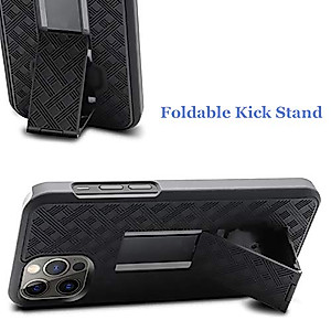 Fingic Compatible with iPhone 12 Pro Max 5G Case Holster Case Combo Shell Slim Rugged Case with Built-in Kickstand Swivel Belt Clip Holster Shockproof Cover for Apple iPhone 12 Pro Max 6.7 inch, Black