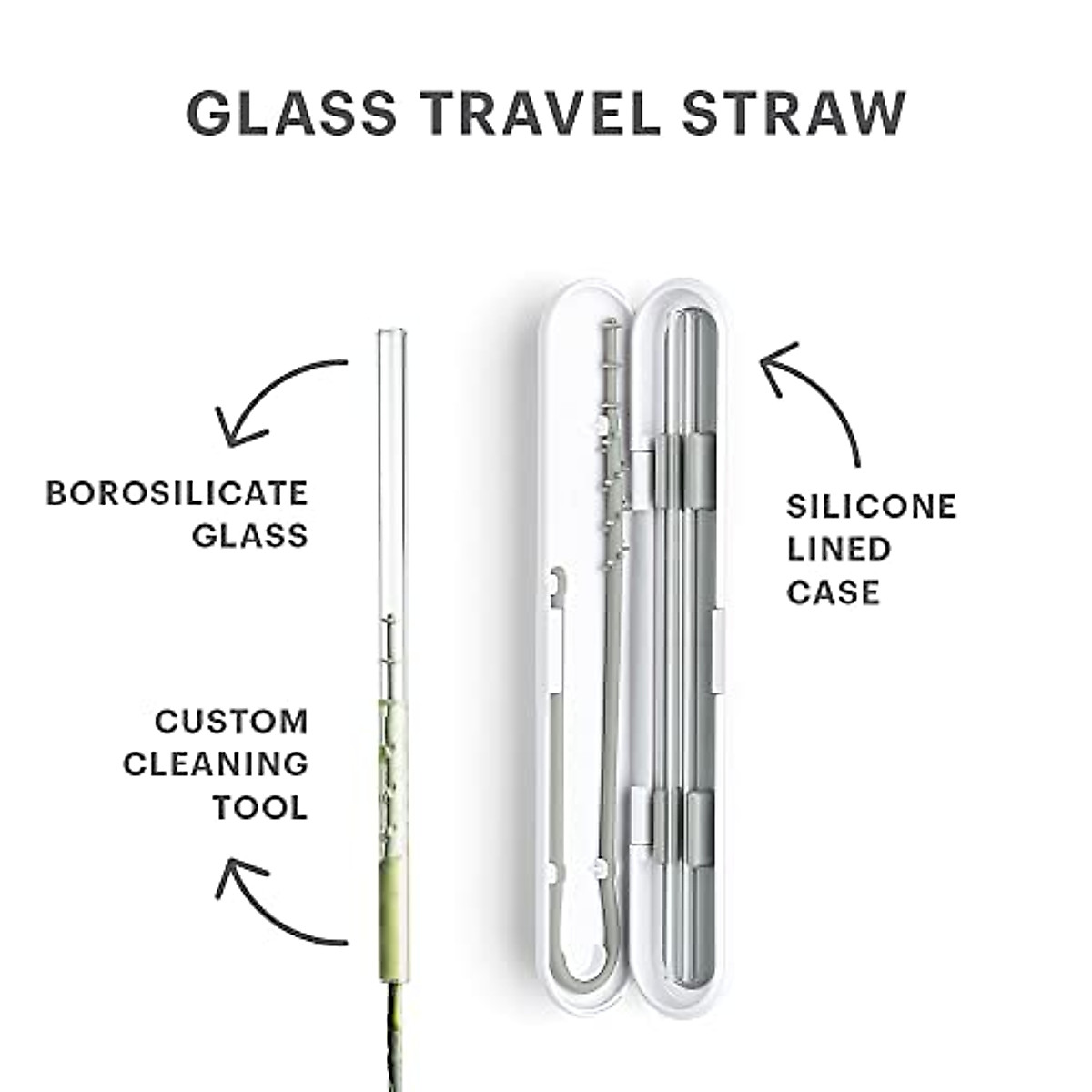 SOMA Glass Straw with Silicone Lined Travel Case and Cleaning Tool, 8-inch, Teal (501-13-01)