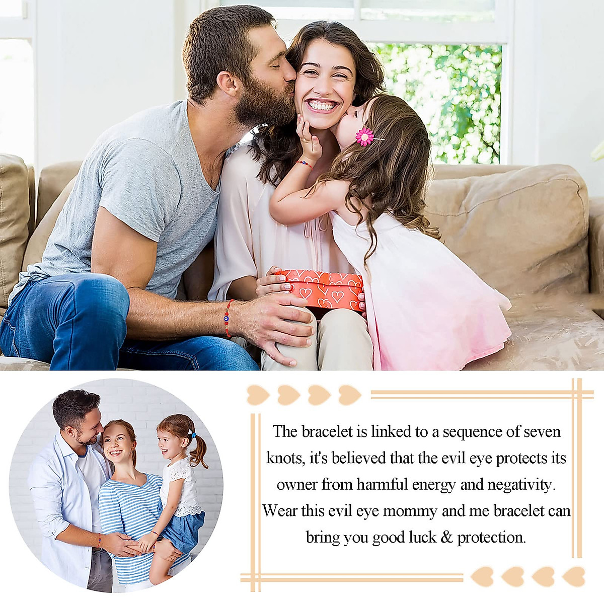 UNGENT THEM Evil Eye Bracelets Mal De Ojo Red String Kabbalah Protection Mommy and Me Back to School Bracelet for Women Boy Girls Son Daughter Family