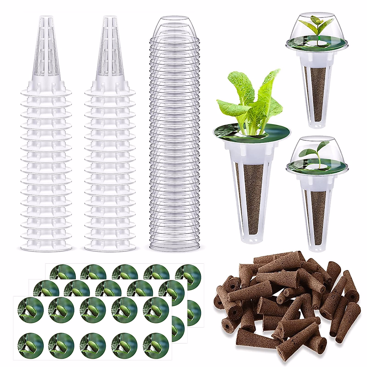 JOLINTAL 120Pcs Hydroponic Garden Accessories Pod Kit, Indoor Garden Accessories, with Transparent Lid, 30 Planting Sponges, 30 Planting Baskets, 30 Seed Labels, 30 Planting Domes, Planting Sponge Set