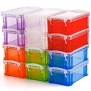 Hiceeden 12 Pack Small Plastic Storage Box with Lid, 5.3"x3"x2" Stackable Clear Latch Storage Case Bins Organizer Container for Craft Items, Jewelry Beads, 6 Colors