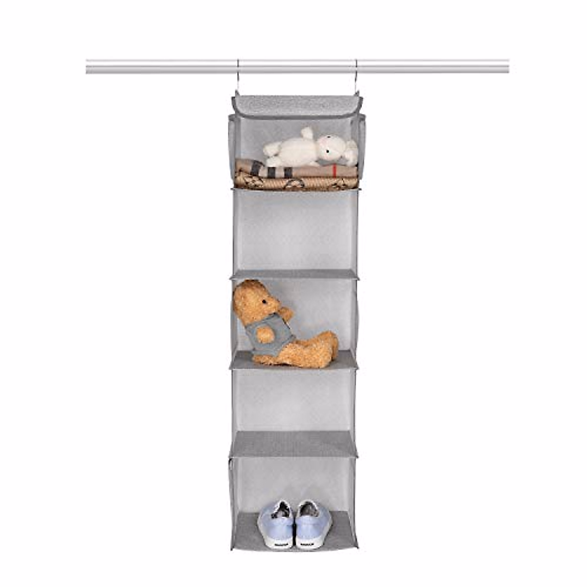 BrilliantJo 5 Shelves Hanging Closet Organizer, 2 Pack Hanging Storage with 6 Side Pockets for Clothes Bags, 43"x12"x12"(Light Gray)