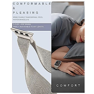 Original Stainless Steel Milanese Loop Compatible with Apple Watch Band 38mm 40mm 41mm 42mm 44mm 45mm 49mm, Magnetic Clasp Replacement Band for iwatch Series Ultra SE 8 7 6 5 4 3 2 1, Women & Men Watch Strap for iWatch (Starlight, 41mm/40mm/38mm)