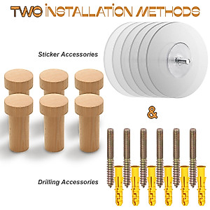 TOINSIX 6 Pcs Wood Wall Hooks – Decorative Wooden Hooks for Wall Mount, Unique Boho Wooden Pegs Bag Hangers, Entryway Hat Hooks for Hanging Towel, Coat, Cap, Backpack (Beech Wood)