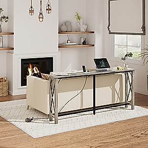 IDEALHOUSE Sofa Tables Narrow Long, Extra Long Console Table with Outlets, 73.2" Behind Couch Table, Grey Farmhouse Entryway Table for Living Room, Hallway, Foyer