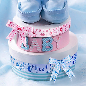 2 Rolls/ 20 Yards Elephant Satin Ribbon Baby Shower Theme Satin Ribbon Birthday Theme Gender Reveal Wrapping Ribbons for DIY Hair Bows Wreath Baby Shower Decoration Diaper Cake Wrapping, 2 Styles