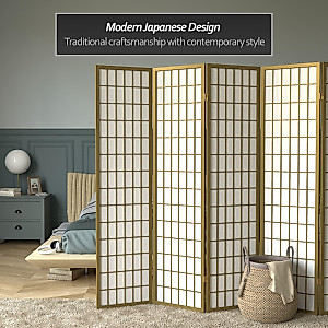 Red Lantern 6 ft. Tall Window Pane-Special Edition-Gold-6 Panels Room Divider