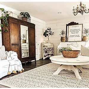 Sattley Modern Farmhouse Living Room Bedroom Dining Room Area Rug - Transitional Bohemian Carpet - Non Shed, Stain Resistant - Beige, Grey, Black, Cream, Ivory - 5'3" x 7'3"